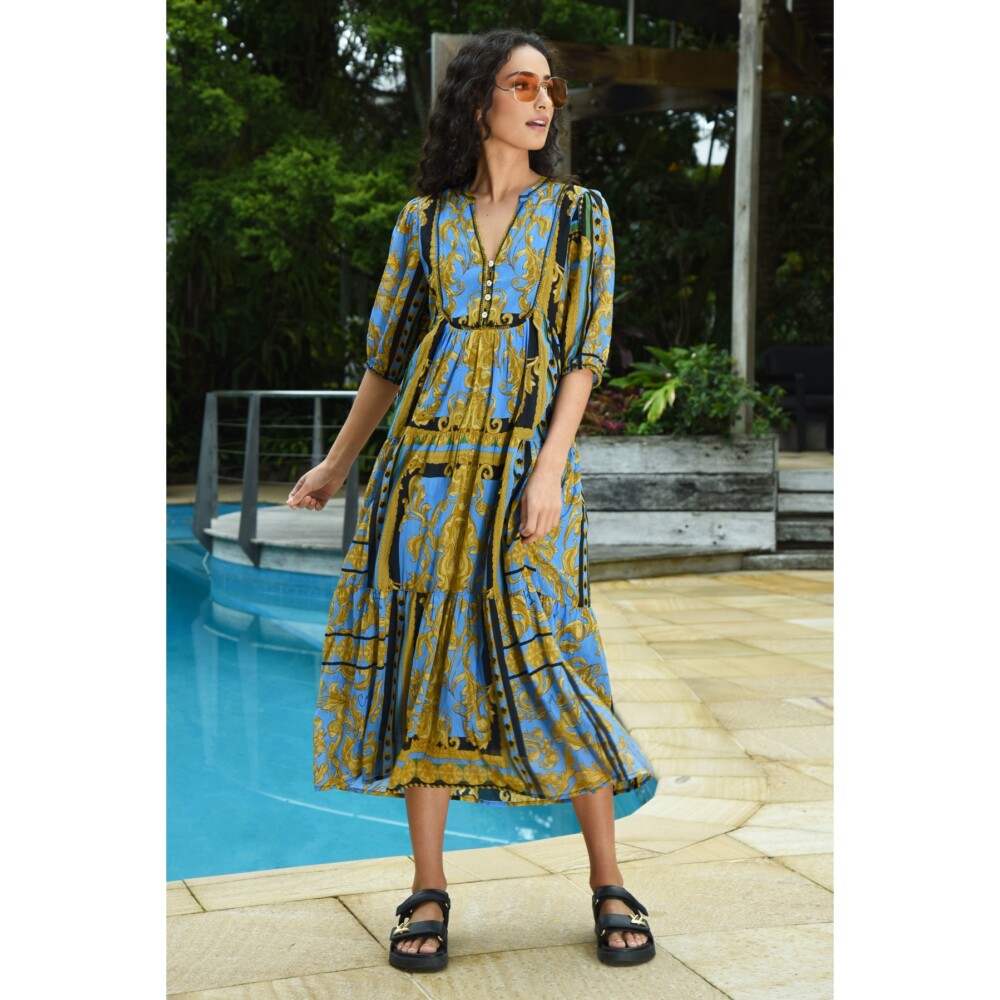 Coop - You've Come a Long Way Dress - Blue/Gold - Peonies of Martinborough
